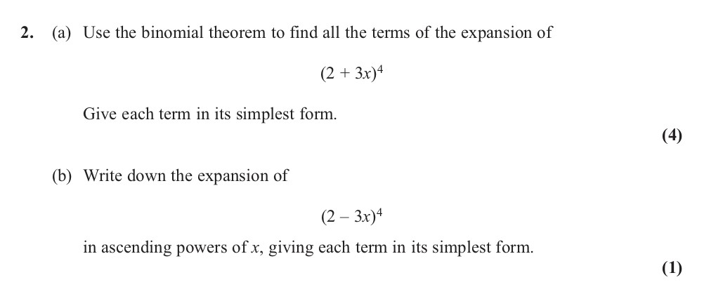 A-Level Edexcel Maths Pure Graphs of Functions: 2. (a) Use the binomial theore